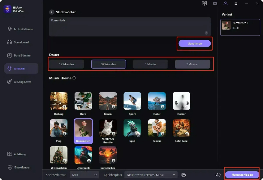 Text in ein Lied umwandeln und Genre wechseln